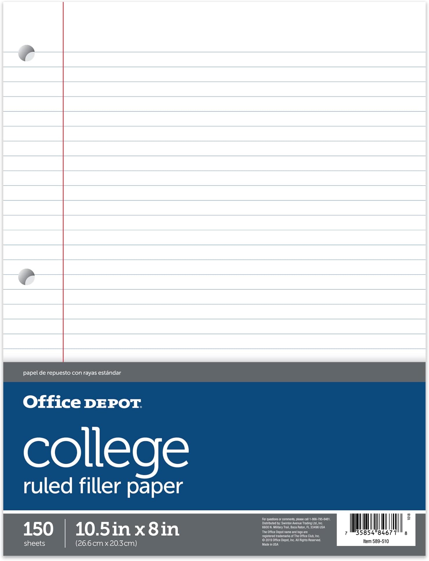 Amazon.com : Office Depot Notebook Filler Paper, College-Ruled, 8in. x ...