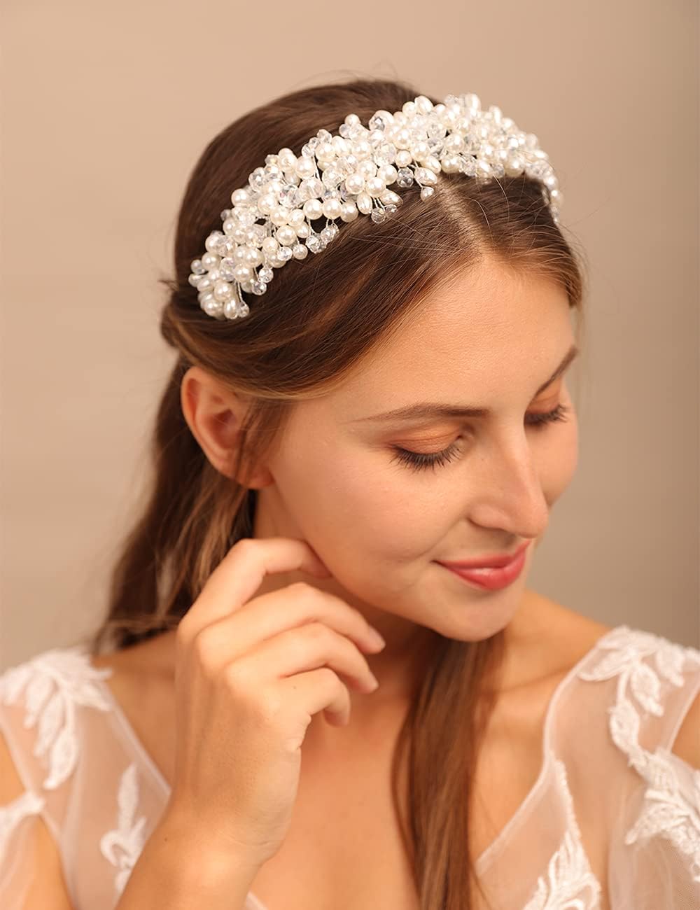 Amazon.com : Aimimer Bridal Pearl Headband 3 Pcs Vintage Large Pearl ...