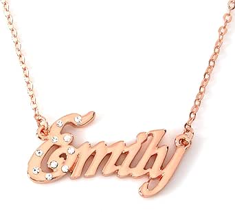 Amazon.com: Zacria Emily Name Necklace 18K Rose Gold Plated ...