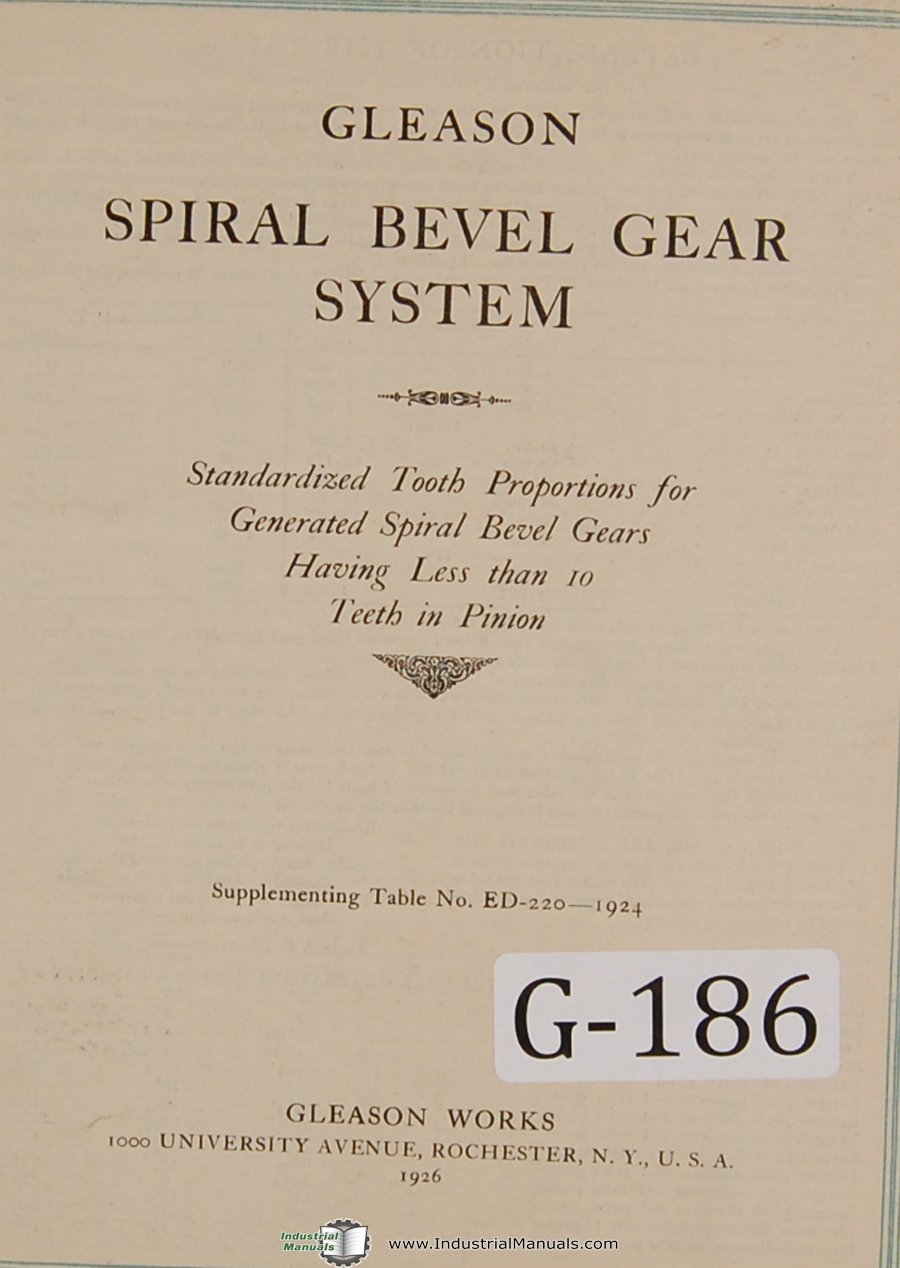 Gleason Spiral Bevel Gear System -10 Tooth Proportions Manual: Gleason ...
