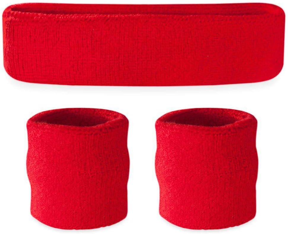 Amazon.com : Suddora Red Sweatband Set - (1 Headband and 2 Wristbands ...