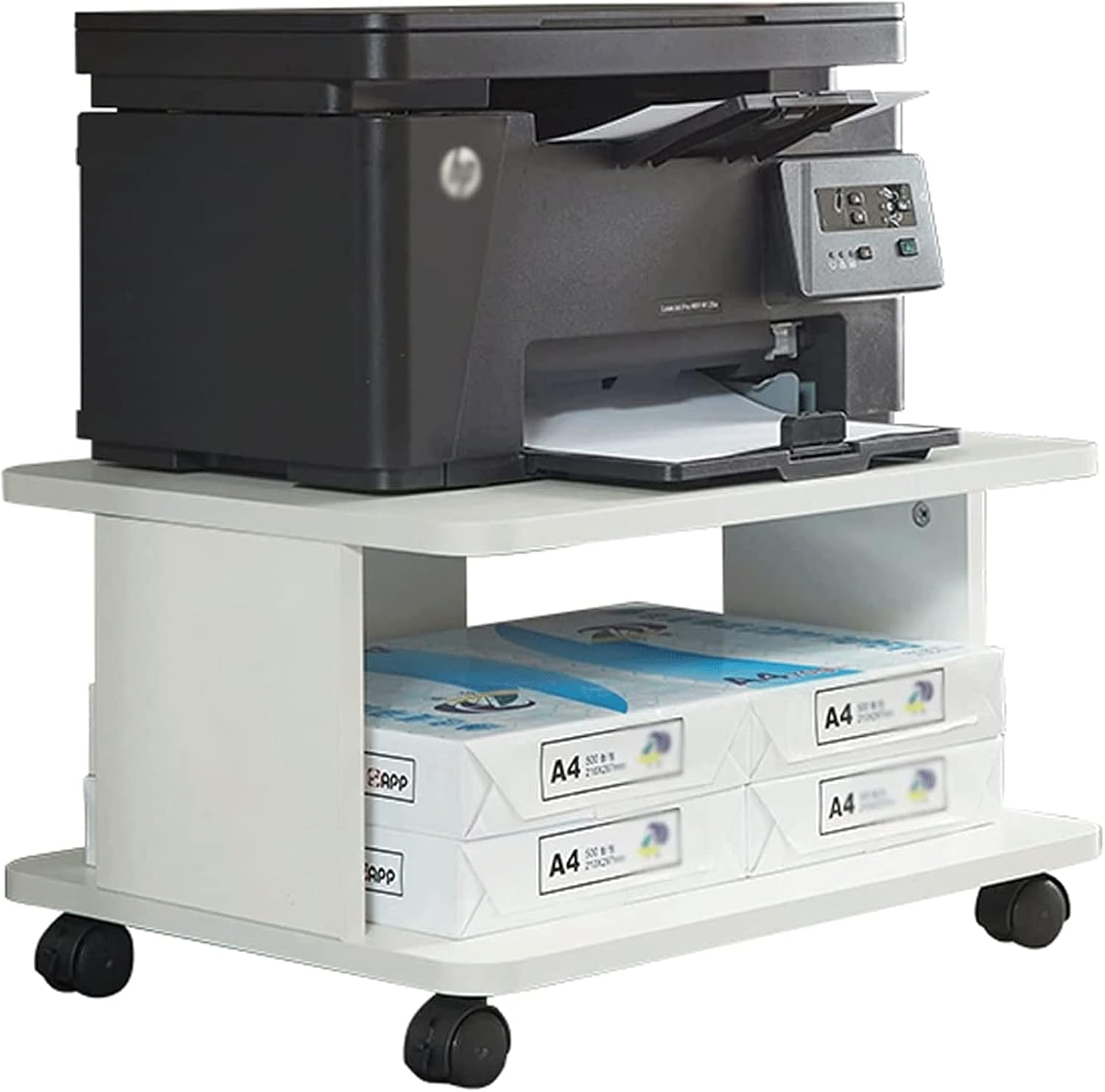 Amazon.com: Wooden Printer Stand, Printer Storage with Movable Pulley ...