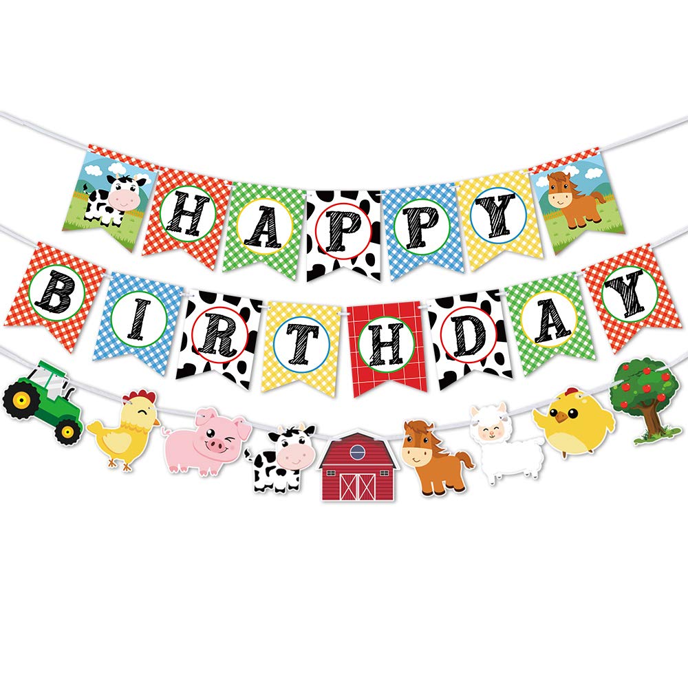 Buy WERNNSAI Farm Animals Birthday Banner - Happy Birthday Banner with ...