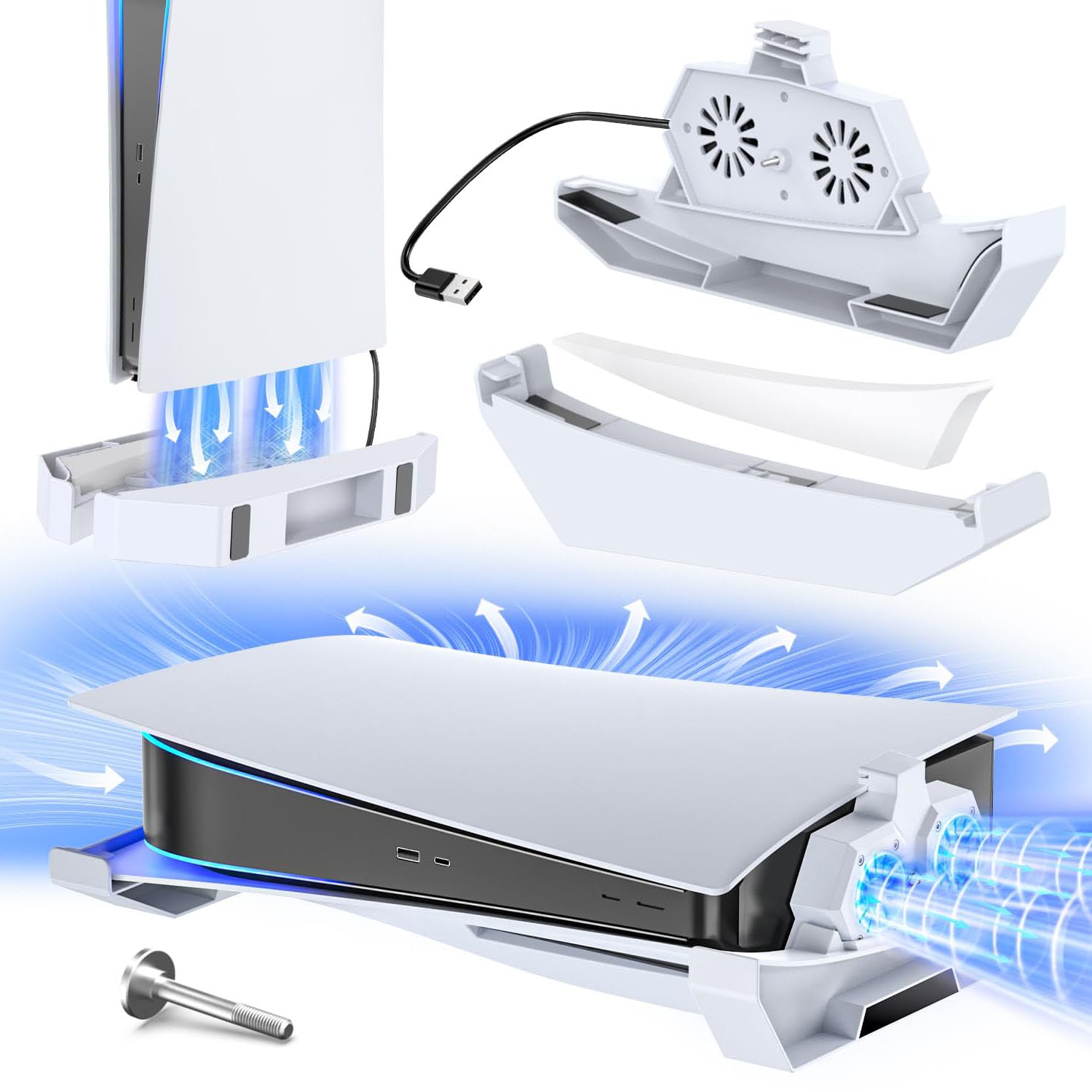 PS5 Stand & Cooling Fan for Disc & Digital Editions, Horizontal ...
