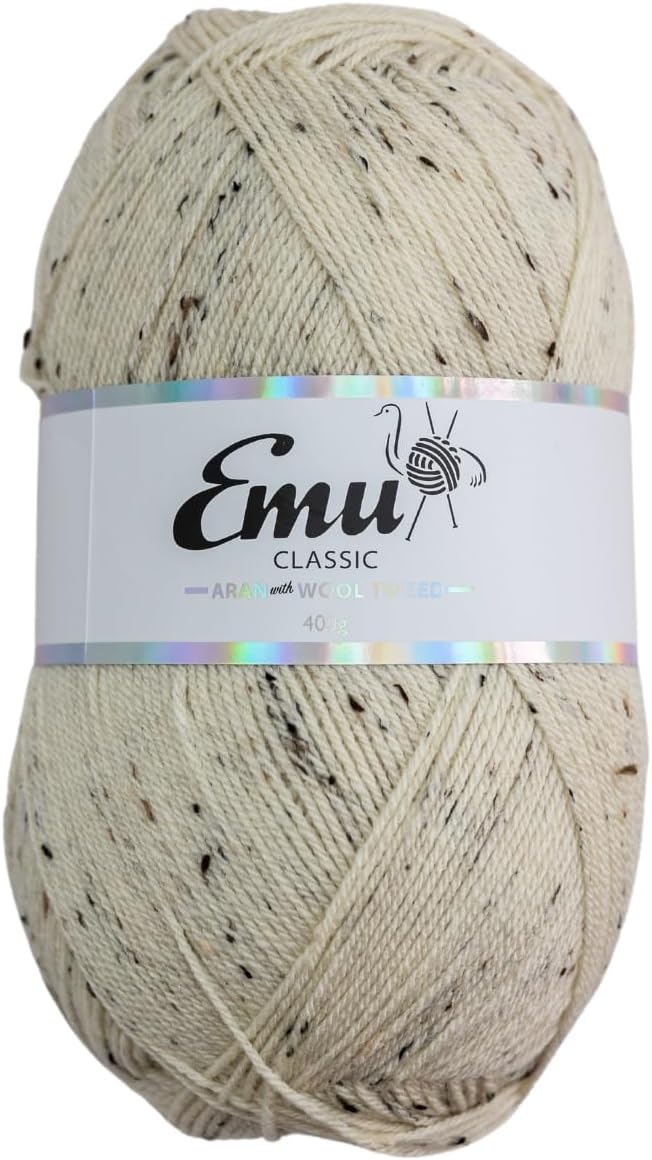 Emu Classic Aran with Wool Tweed Yarn 400g Ball 840m, Sandstone Tweed ...