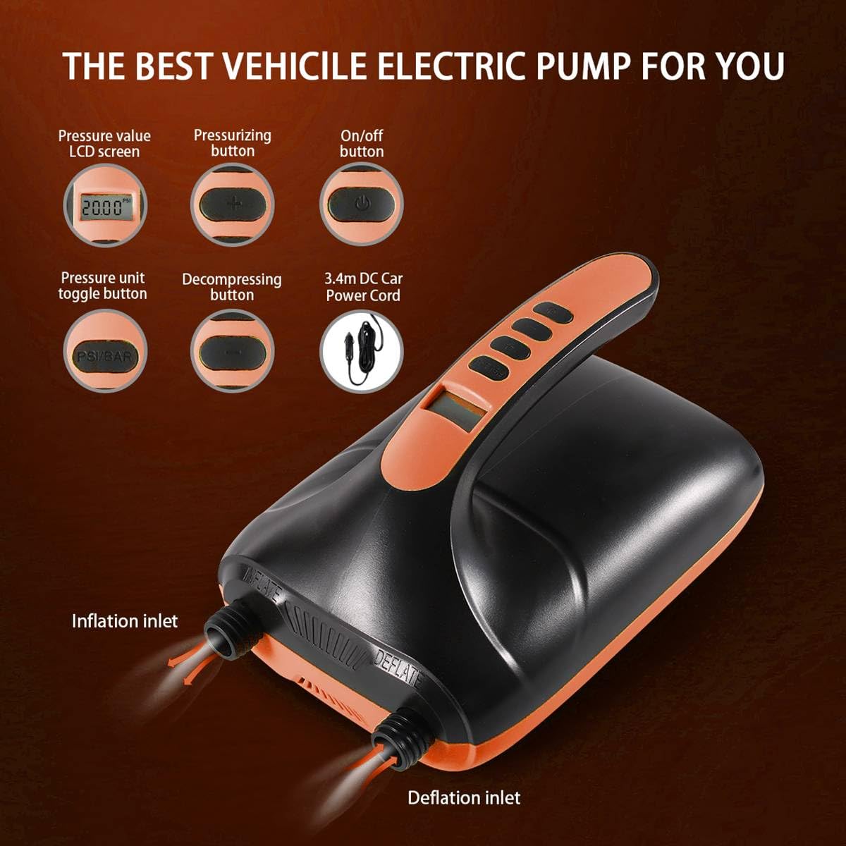 Snapklik.com : 20PSI High Pressure SUP Vehicle Electric Air Pump ...