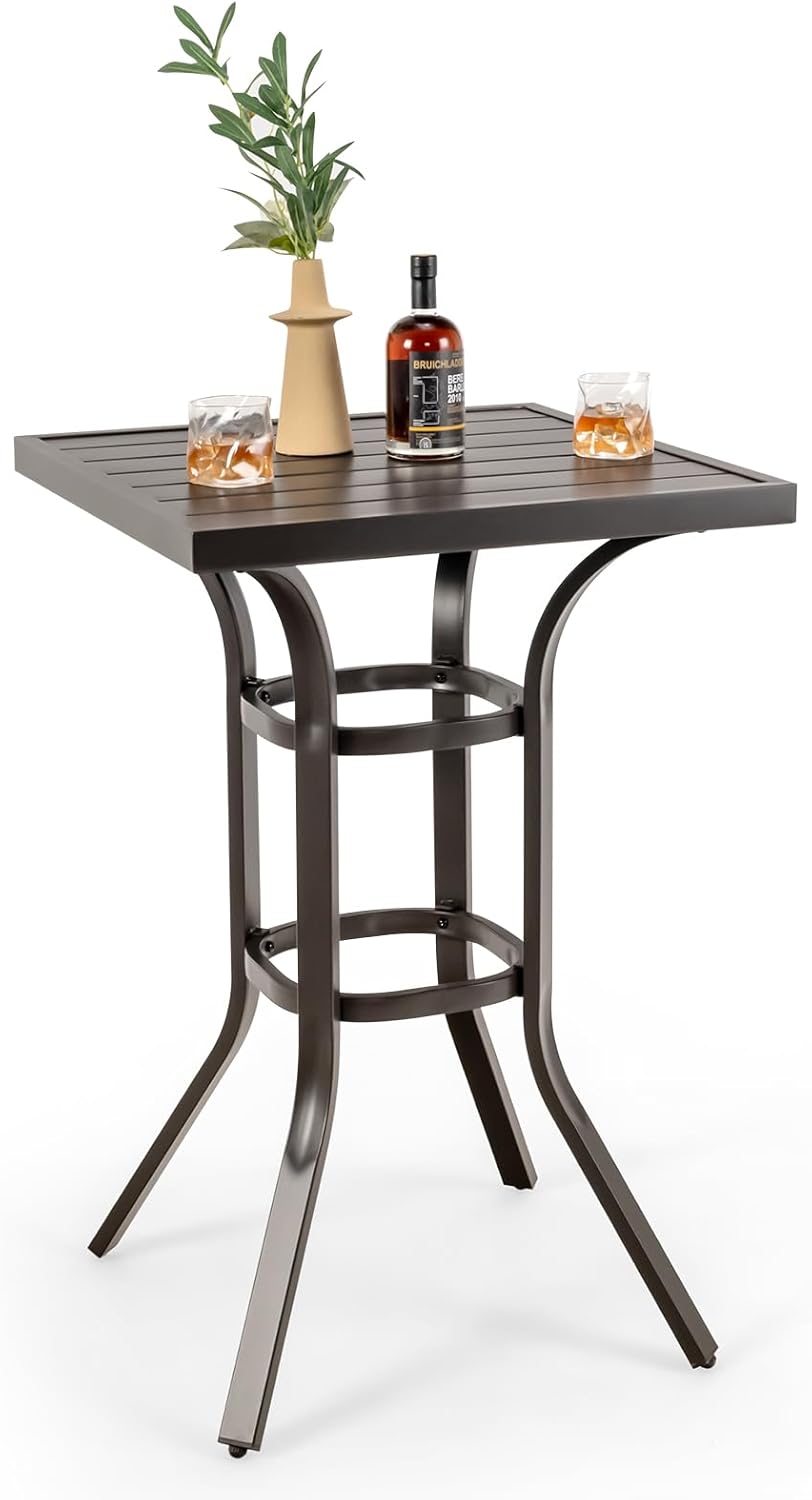 Giantex Patio Bar Table, 37" Outdoor Bar Height Patio Table with Metal ...