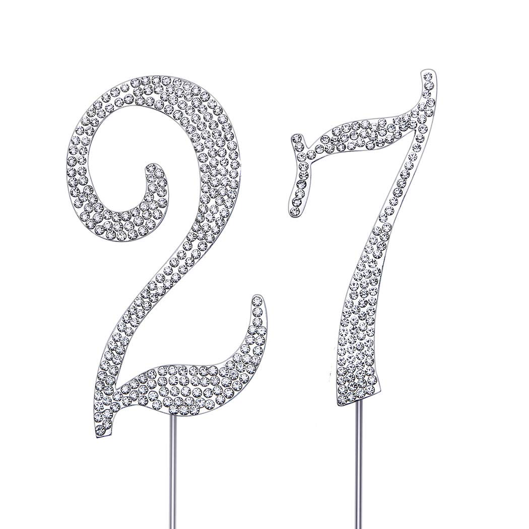 Amazon.com: MAGJUCHE Silver 27" Crystal Cake Topper, Number 27 ...