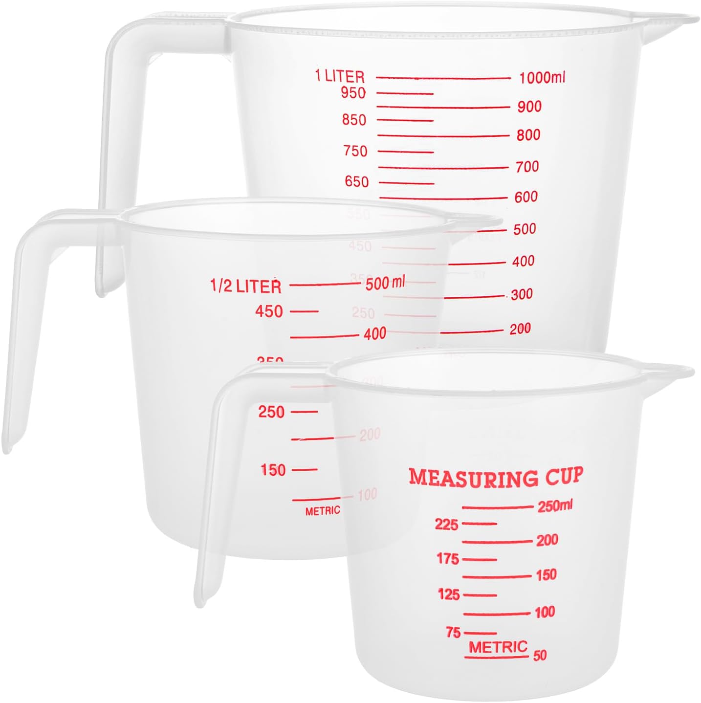 ASelected 3pk Plastic Measuring Jugs Set 250ML 500ML 1000ML, Clear ...