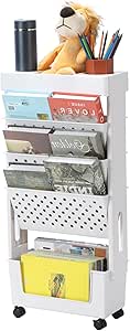 LIANTRAL 5-Tier Mobile Bookshelf with Wheels, Rolling Bookcase Book ...