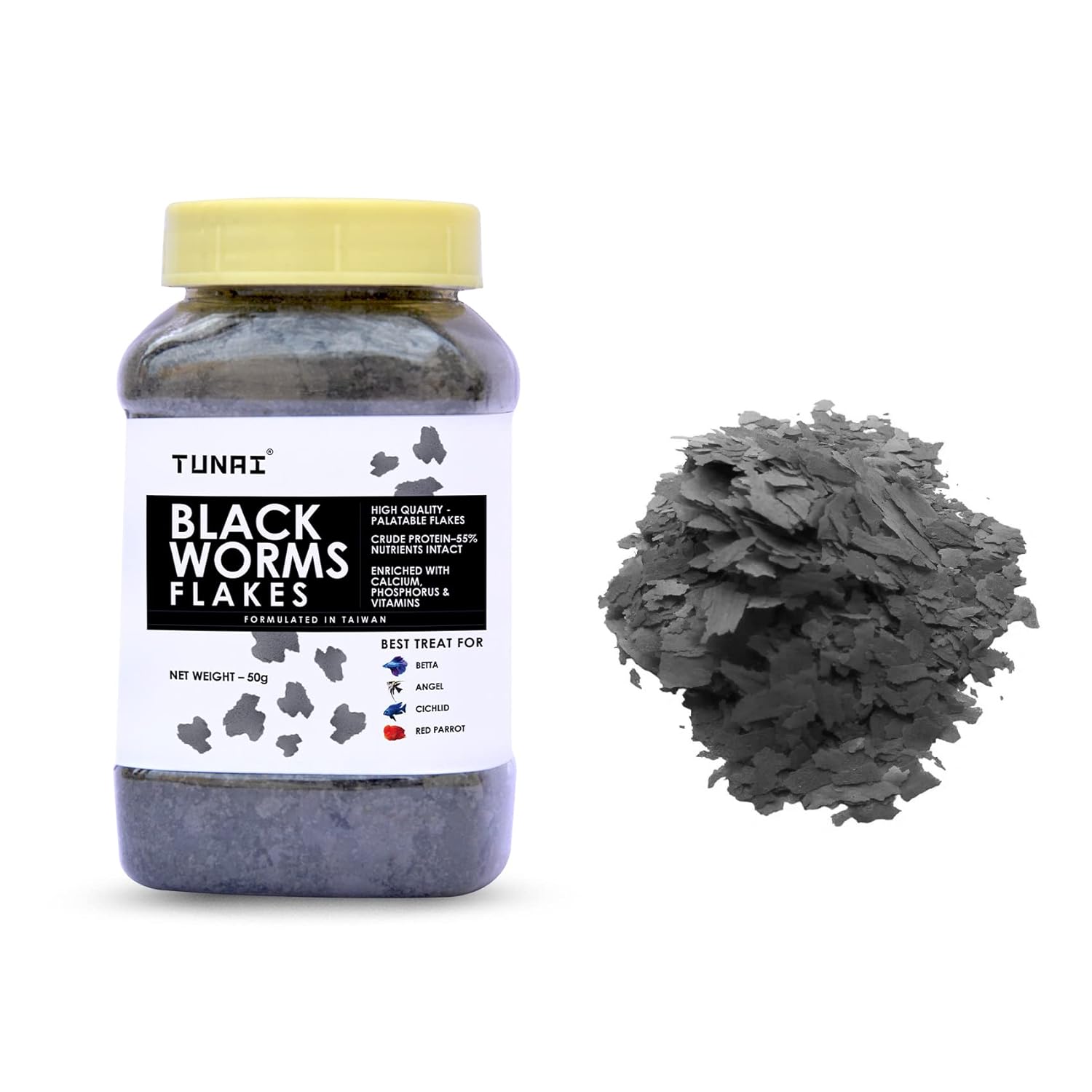 Buy Tunai Black Worm Flakes | 50g| Supplement Treat for Betta, Angel ...