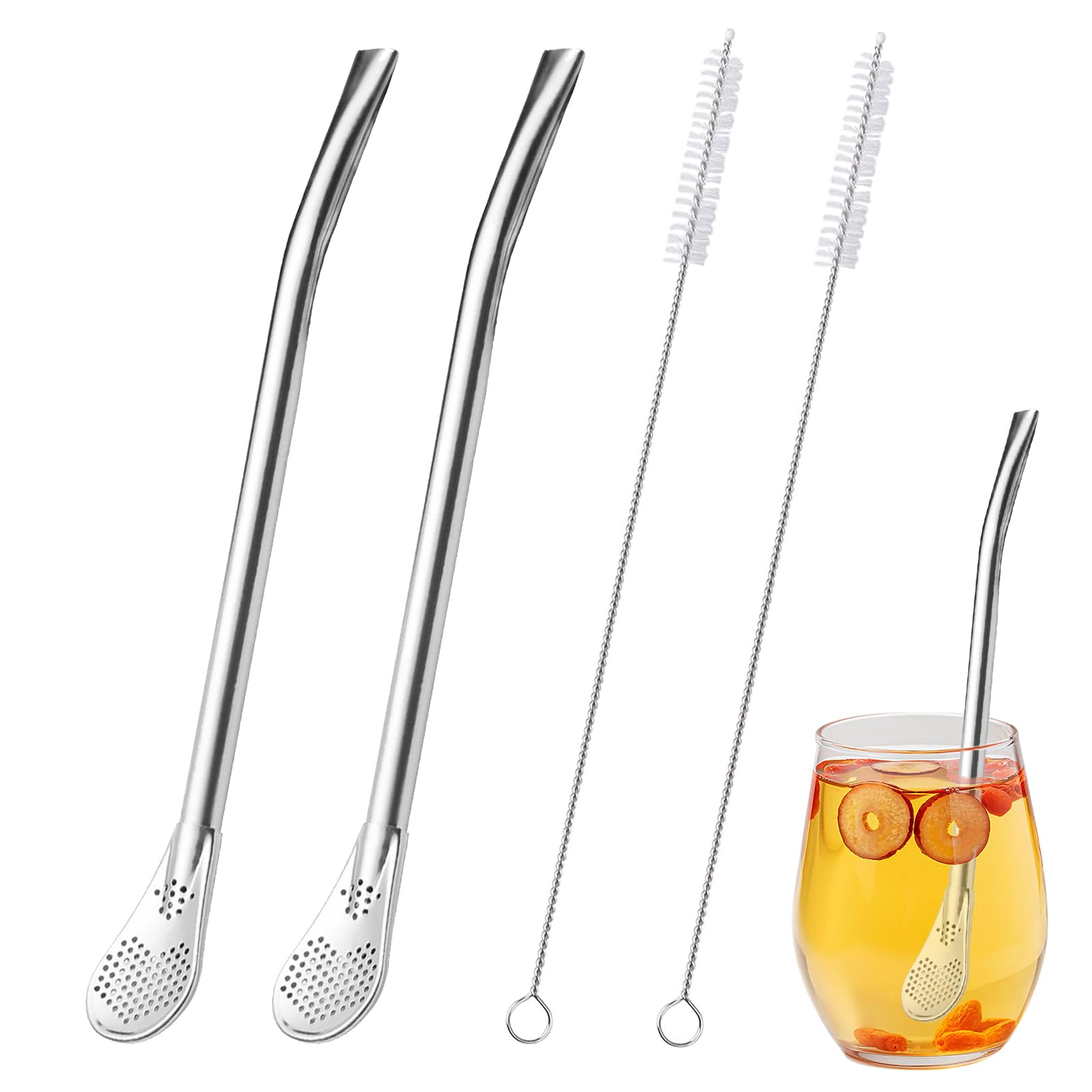 SwirlColor Stainless Steel Straws Filter Spoon 2 Pcs, 2 in 1 Reusable ...