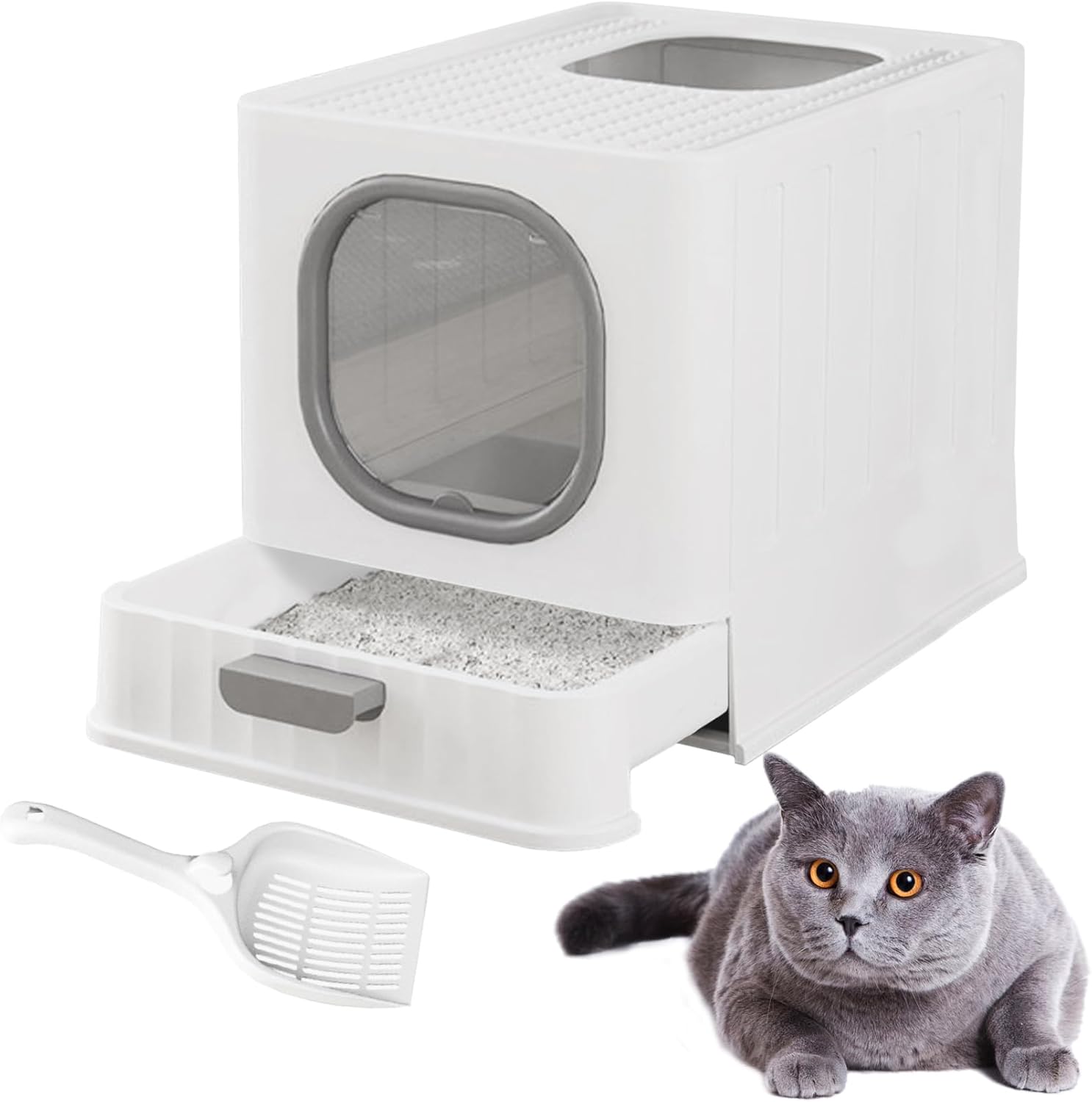 Amazon.com: VCEPJH Foldable Cat Litter Box with Lid Enclosed Litter Pan ...