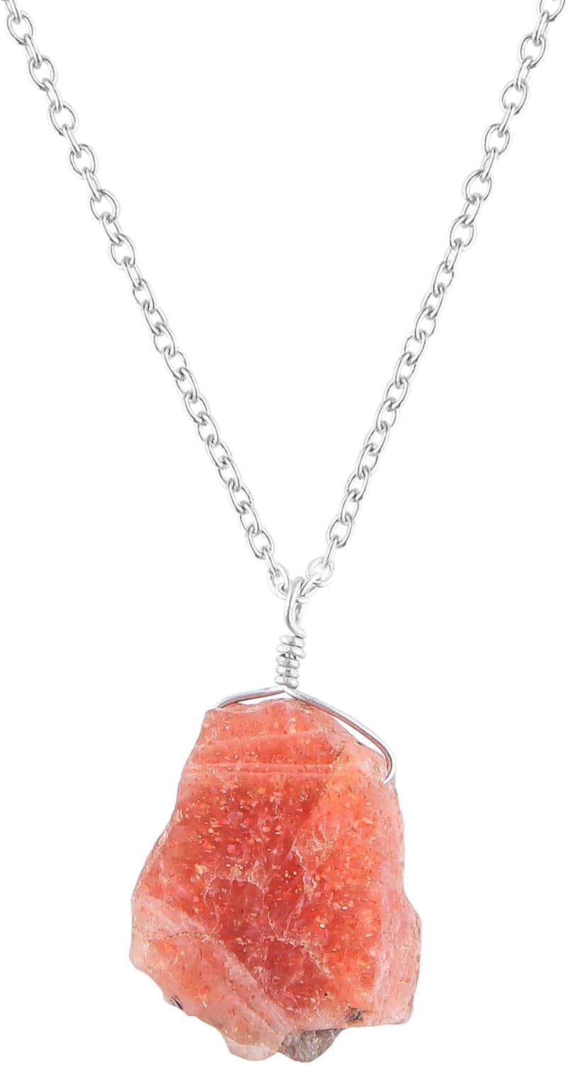 Amazon.com: Raw Sunstone Necklace, Silver Plated Necklace, Rough ...