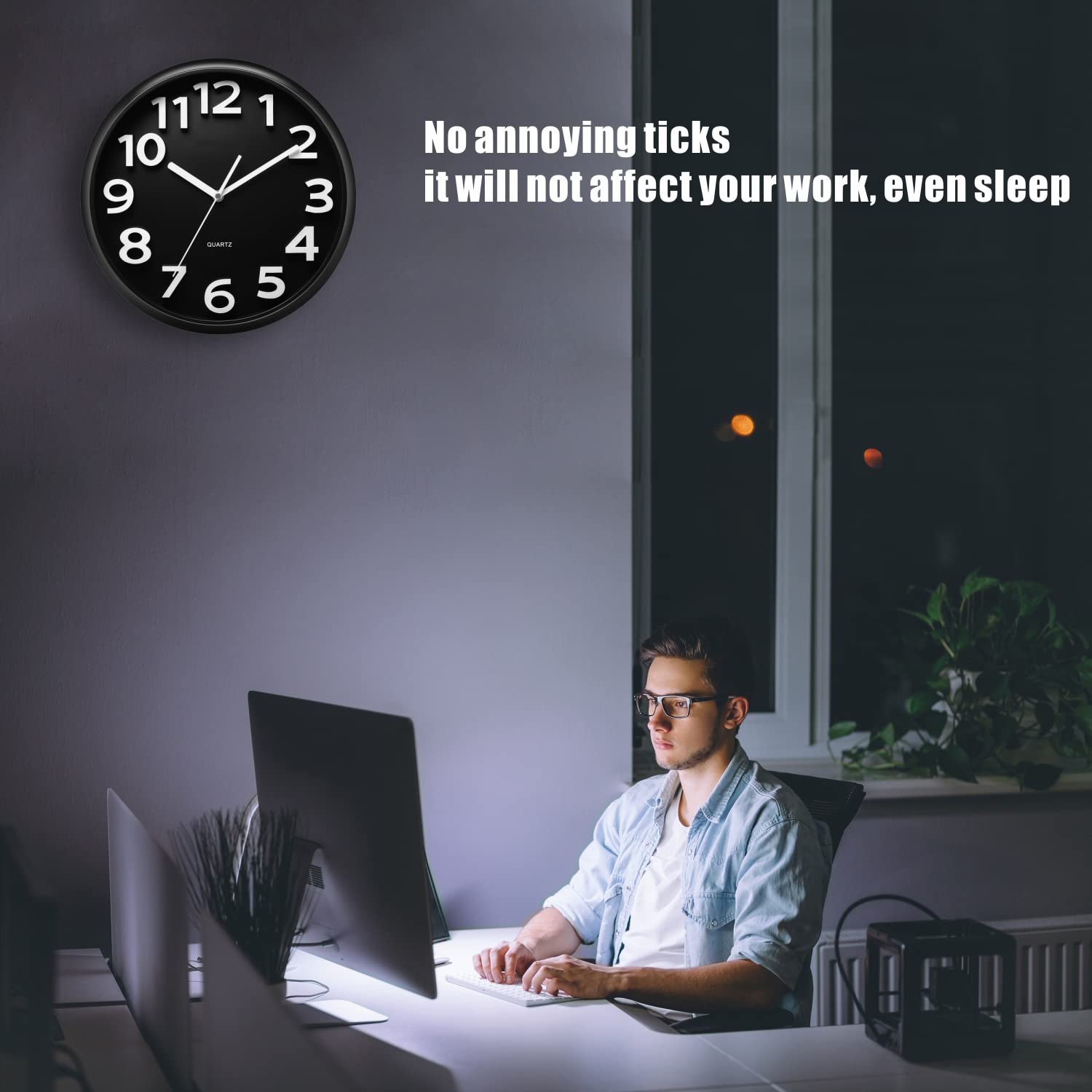 Plumeet 13'' Black Wall Clock, Large Battery Operated Wall Clocks ...