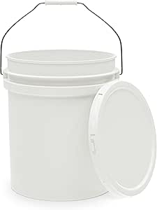 Amazon.com: 5-Gallon White Bucket Pail Container with Lid | Heavy-Duty 90MIL Extra Durable ...