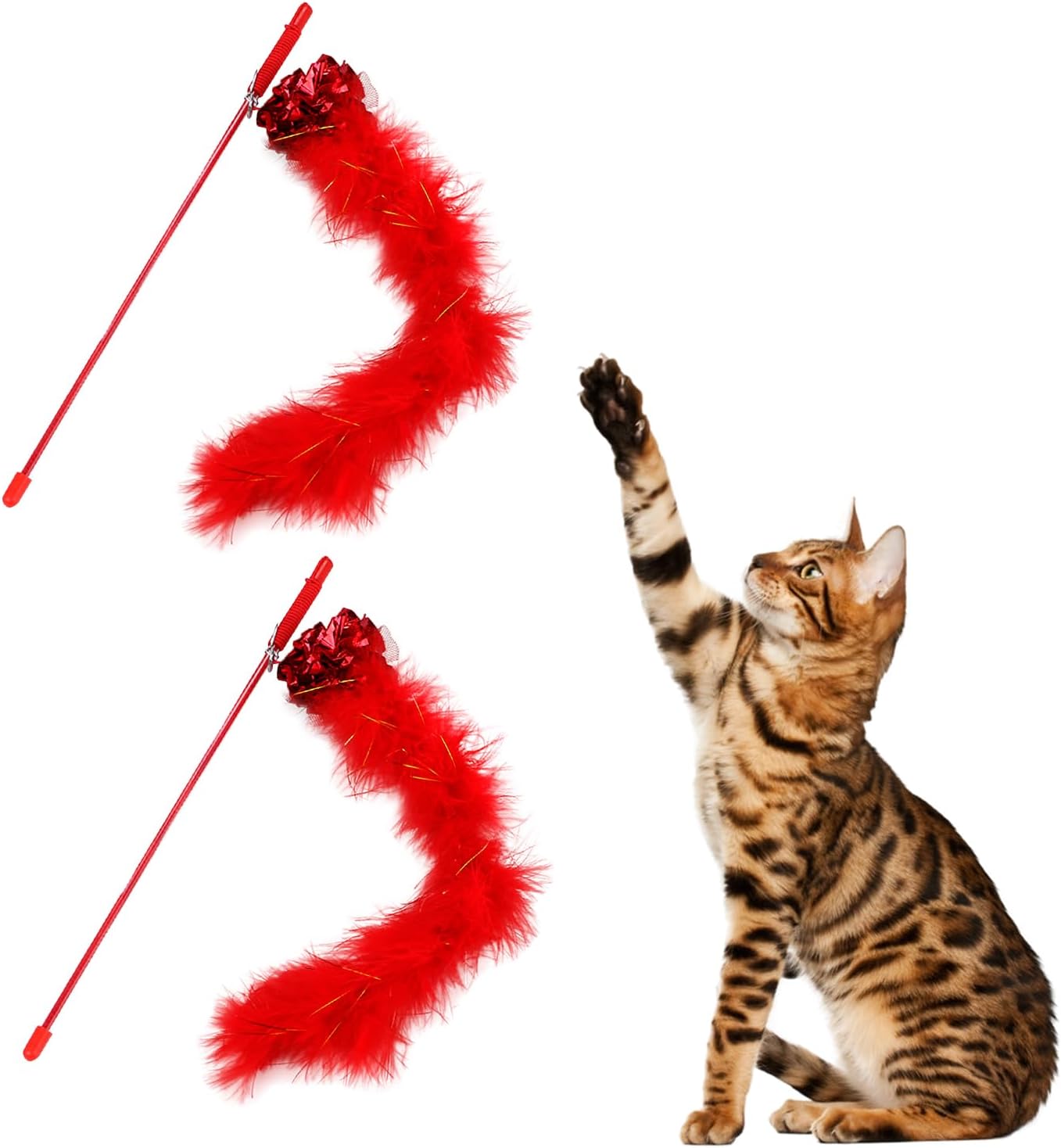NAUZE 2-Piece Red Interactive Kitten Cat Toys Funny Cat Stick Cat ...