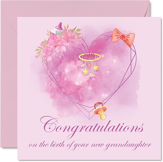 New Baby Girl Card - New Granddaughter Heart - Congratulations Baby ...
