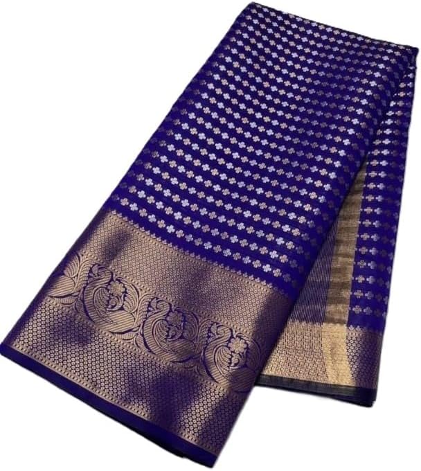 Buy Traditional Kanchipuram Silk Saree, Navy Blue with Gold Zari Border ...