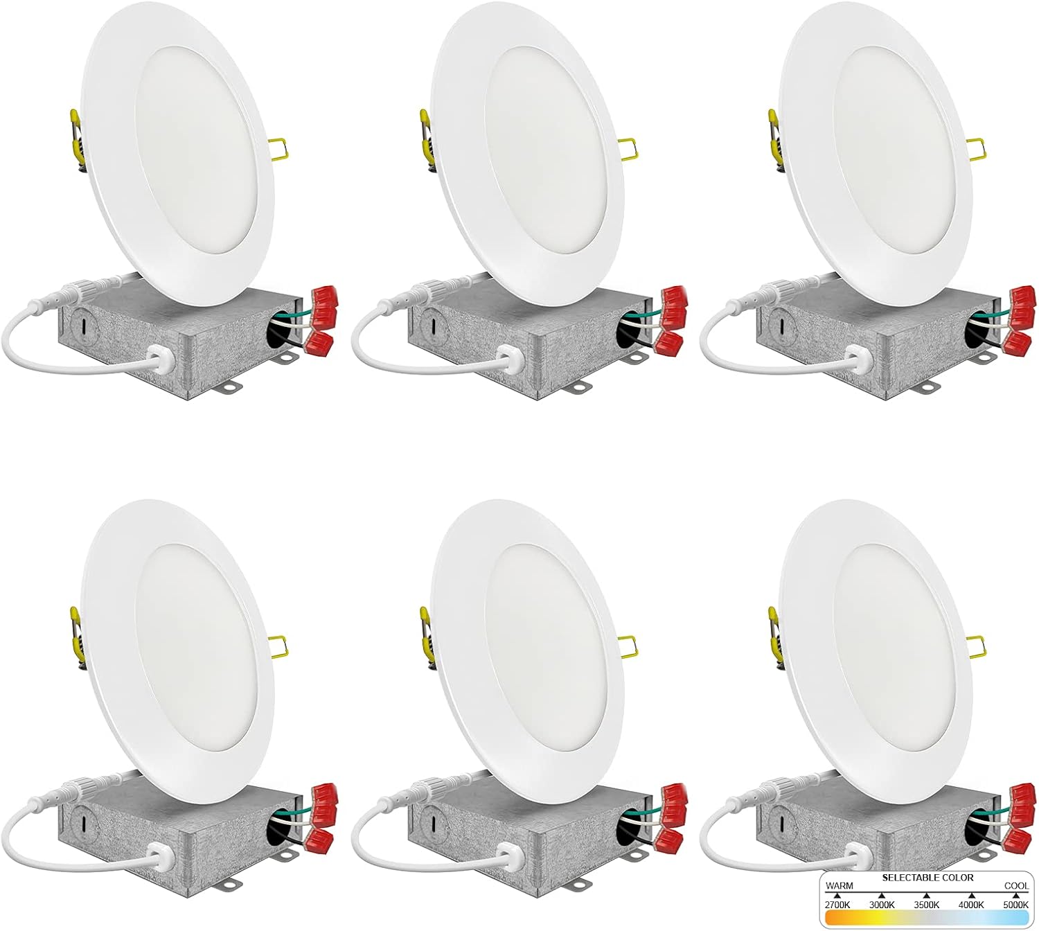 NUWATT | 6 Pack | 6 Inch Ultra-Thin LED Recessed Lighting, Selectable ...