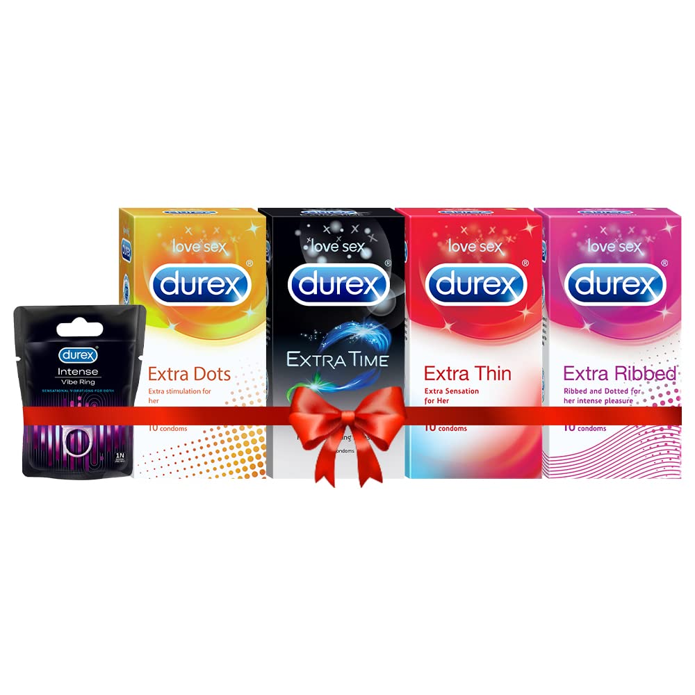 Buy Durex Pleasure Packs - 10 Count (Pack of 4, Extra Thin, Extra Time ...