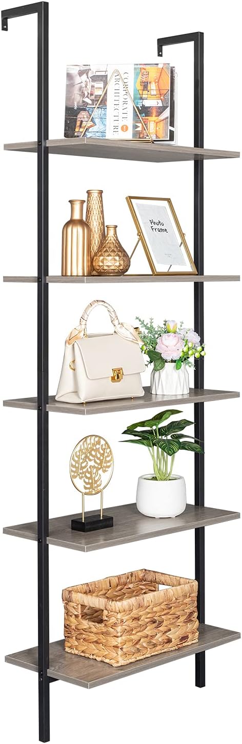 Amazon.com: ANTSKU 5 Tier Wall Mounted Ladder Shelf, Ladder Bookshelf ...