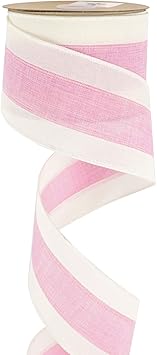 Amazon.com: MEEDEE Pink White Stripe Wired Burlap Ribbon with Ivory ...