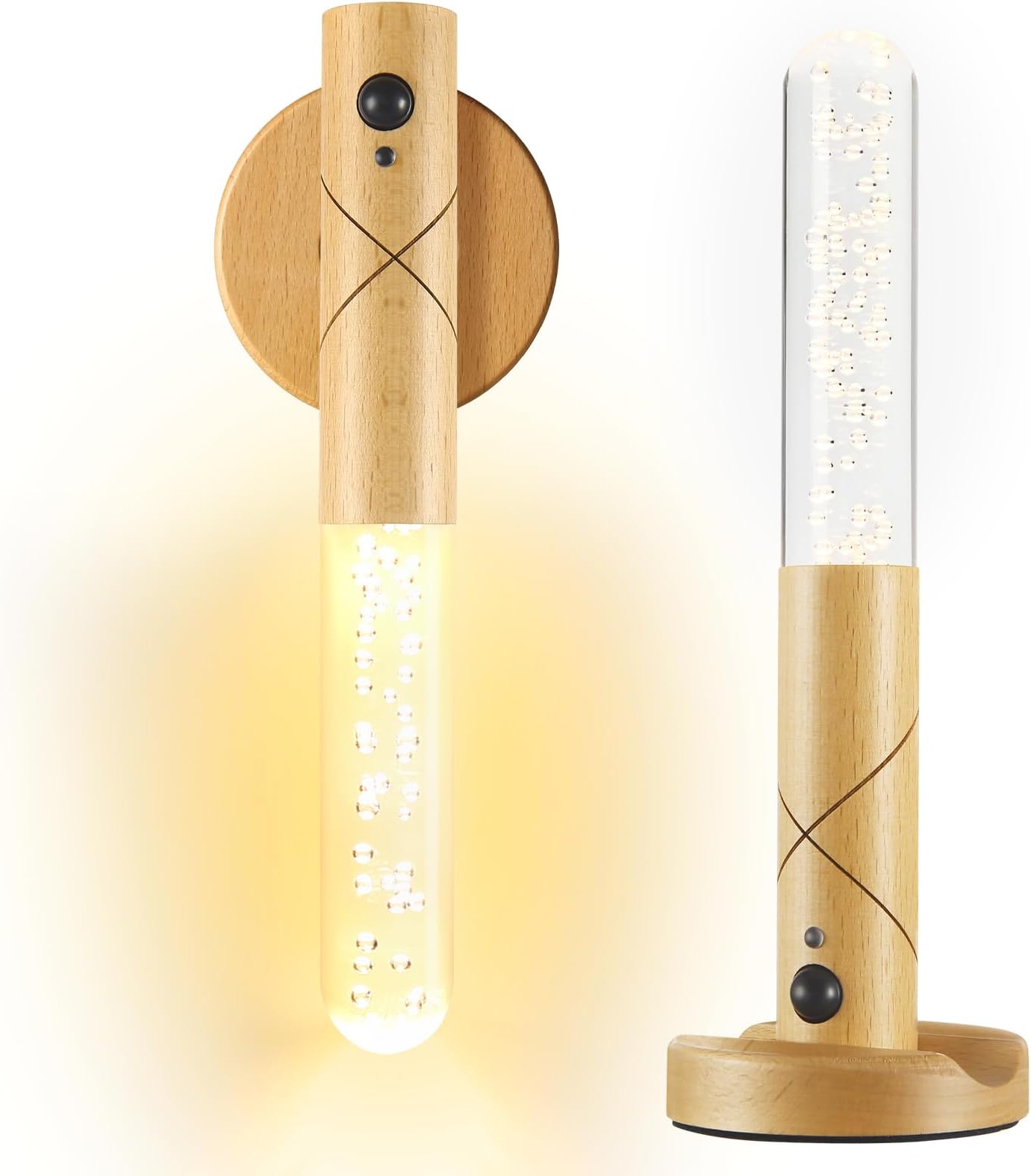 JMOO Motion Sensor Night Light Indoor, Wooden Rechargeable Starry Night ...