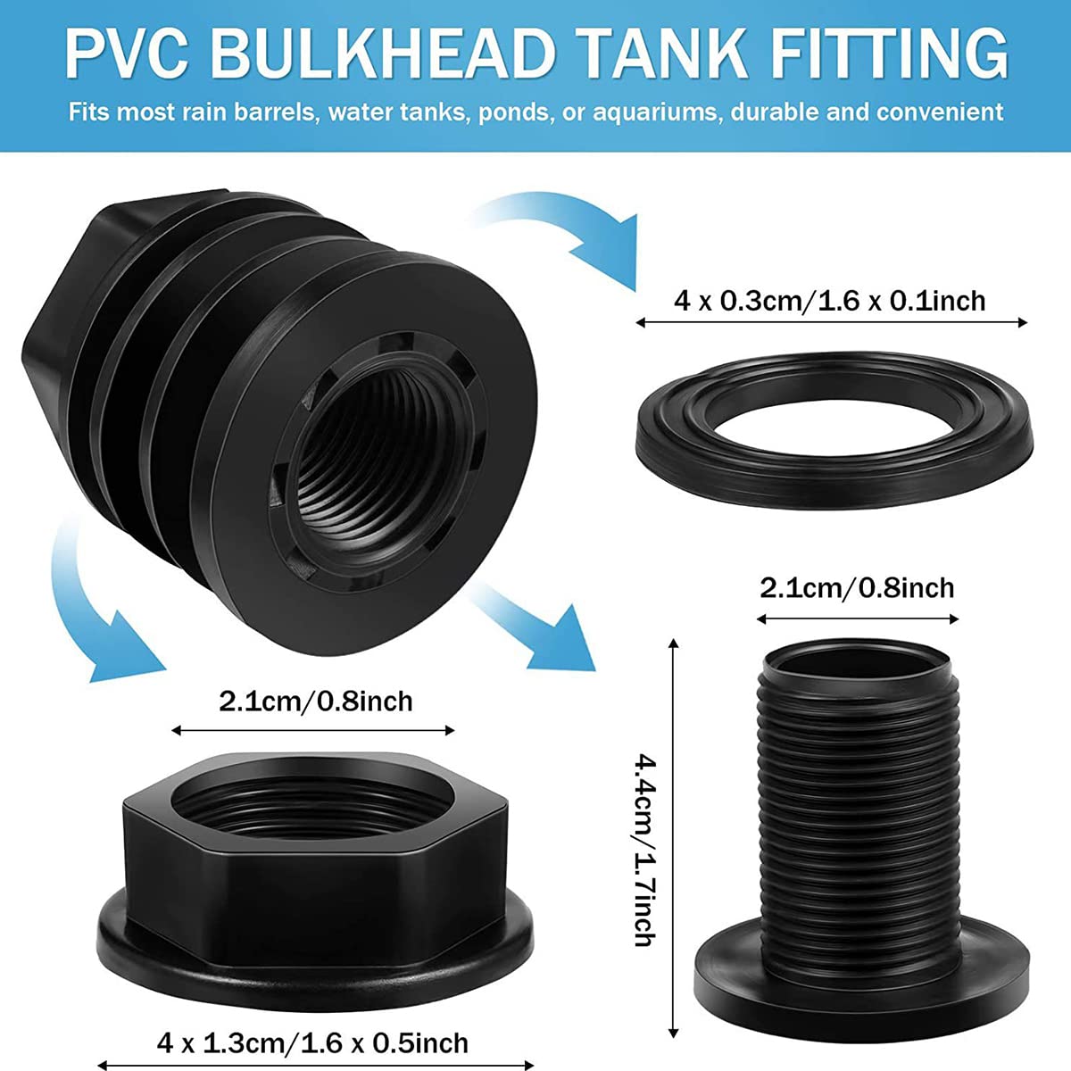 2 Pvc Bulkhead Fitting PVC Bulkhead Fitting Water Tank Connector For