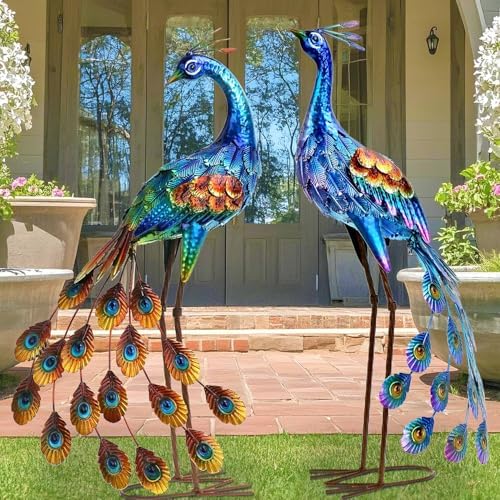 Amazon.com: chisheen Outdoor Peacock Statue Garden Decor Metal Rooster ...