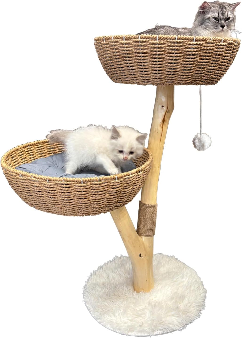 Amazon.com : Wooden Cat Tower – Rattan Cat Tree with 2 Rattan Baskets ...