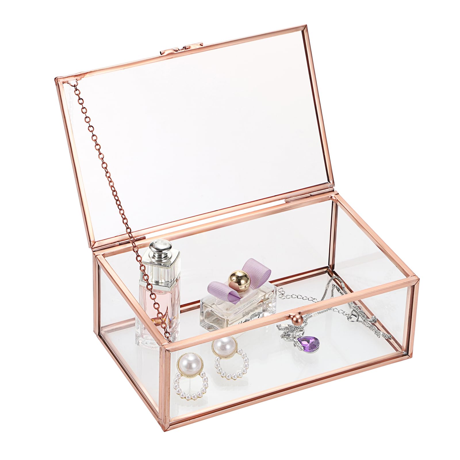 TOLIDA Small Vintage Glass Lidded Box - Rectangle Jewelry Box, Tabletop ...