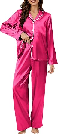 Verdusa Women's Satin Pajama Set Button Down Loungewear Long Sleeve Top ...