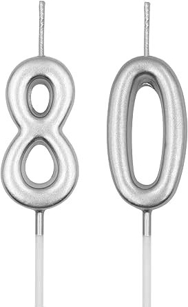 Amazon.com: 80th Birthday Candles, Silver Number 80 Candle for Cake ...