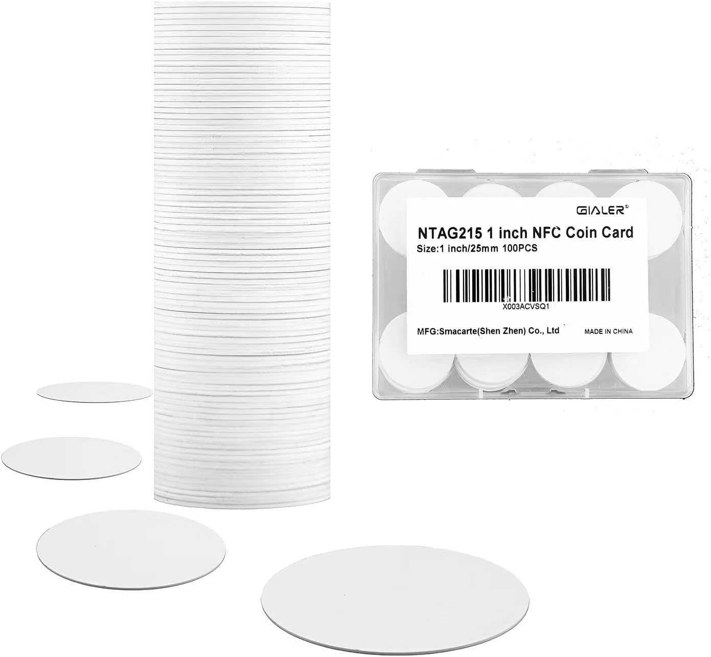 Amazon.com : 100 PCS NFC Tags NTAG215 NFC Round Cards, 25mm (1 inch ...