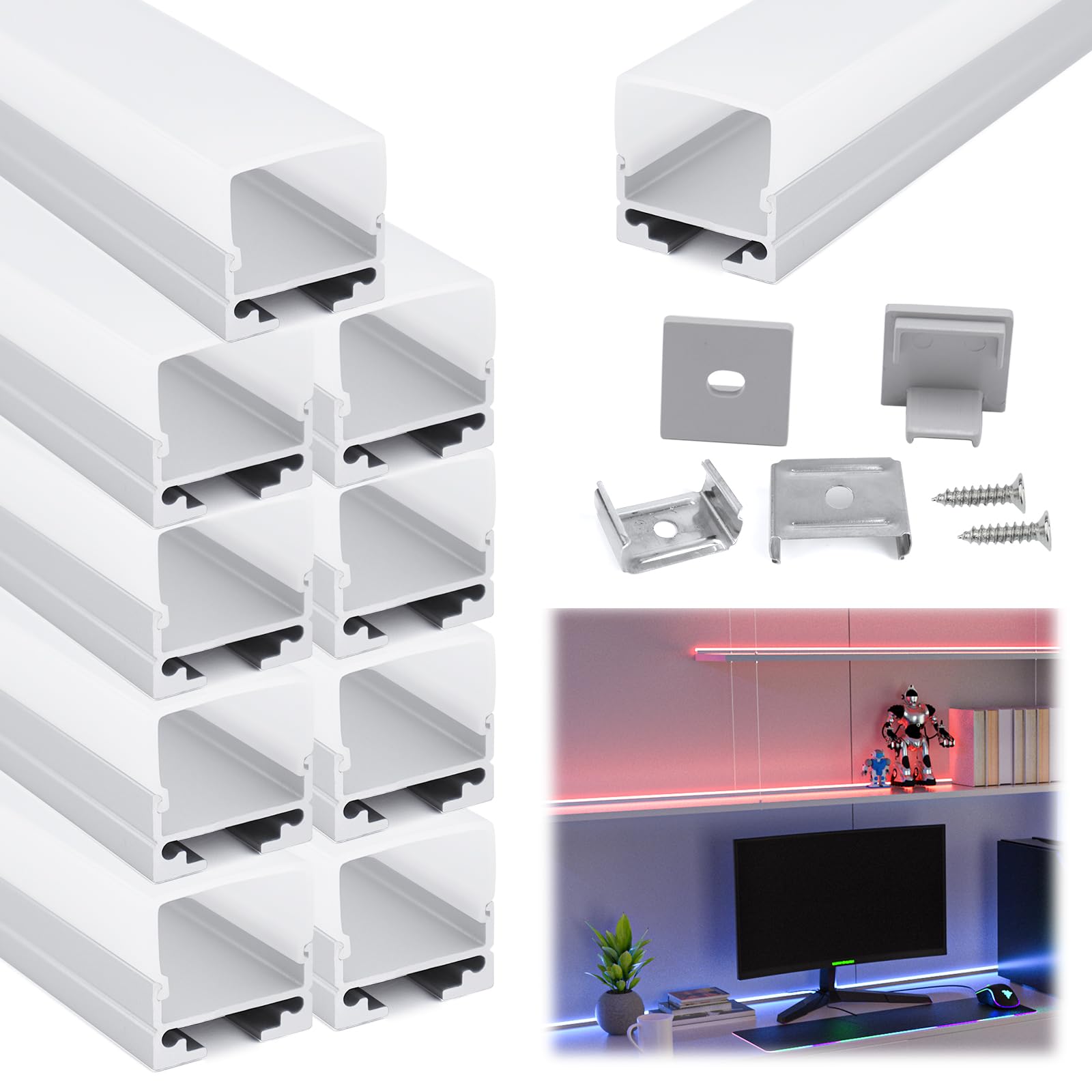 Muzata 10Pack 3.3ft/1M LED Channel with Spotless Lighting Effect ...