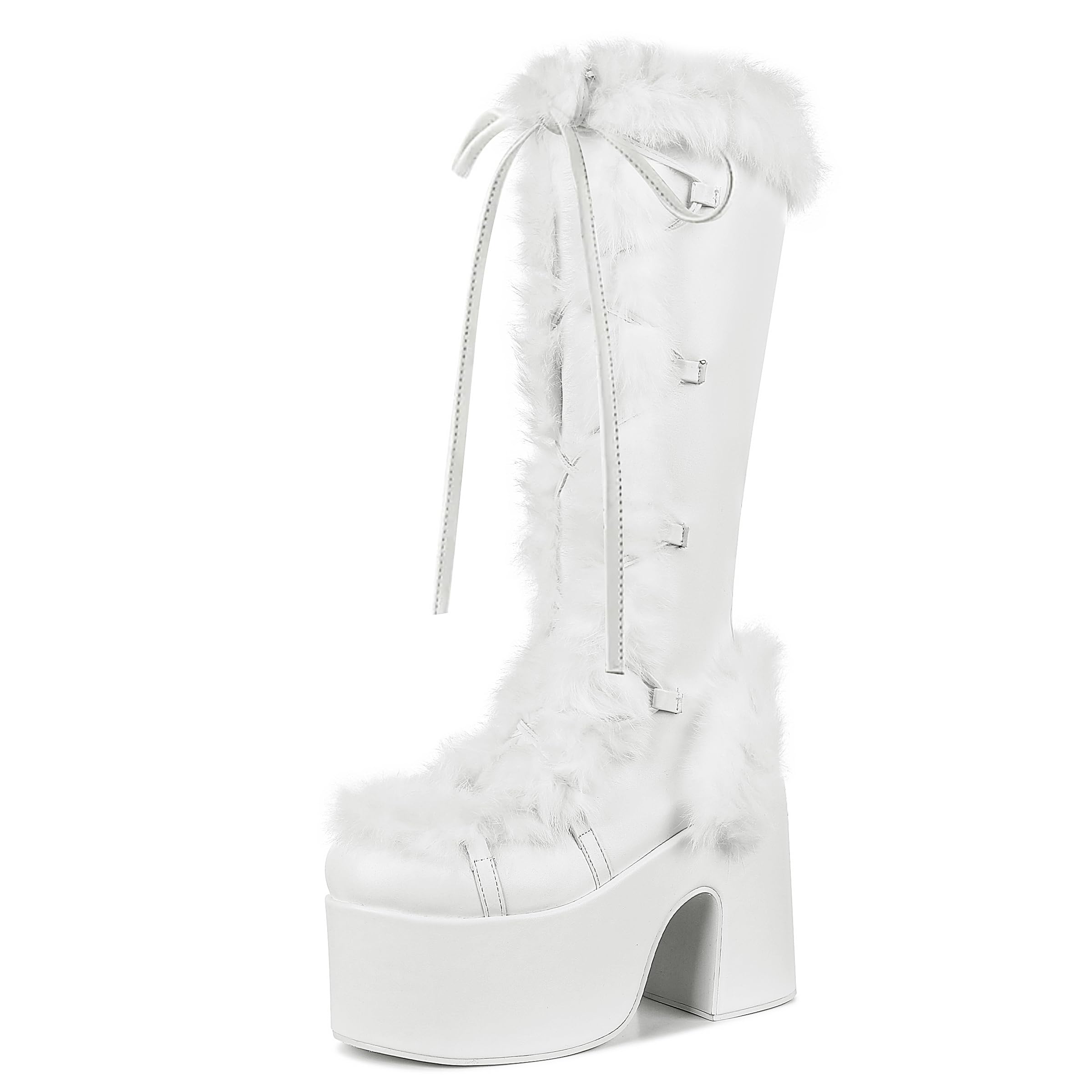 VIMISAOI Womens Mid Calf Boots, Lace Up Zip Block Chunky High Heel Punk ...