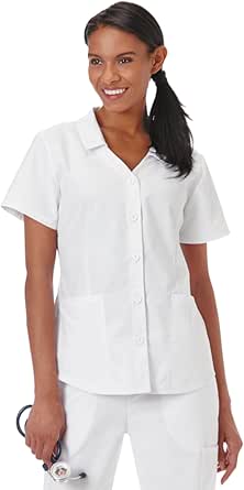 Amazon.com: Fundamentals 14568 Women's Collared Button Front Scrub Top ...