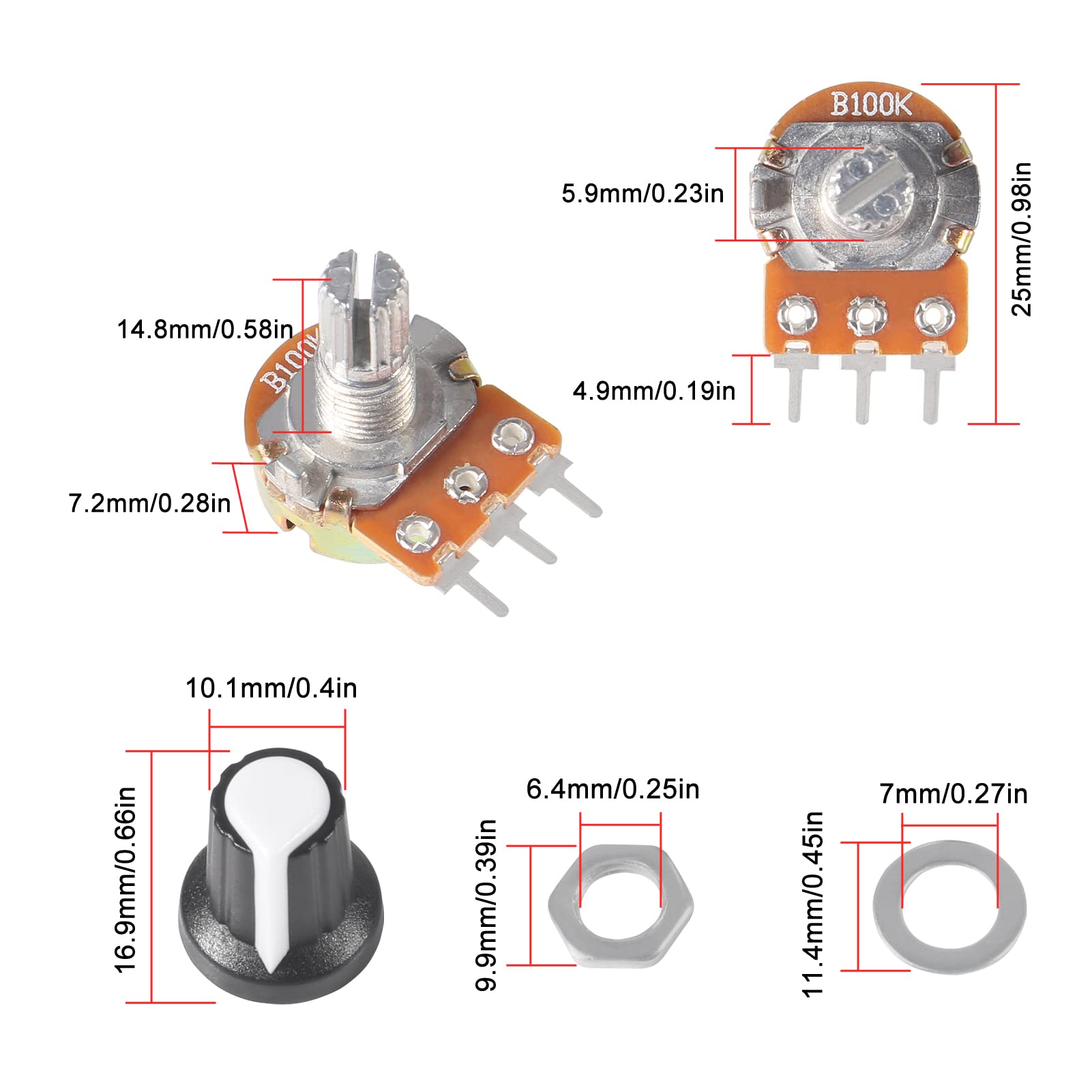 Snapklik.com : AITIAO 25Sets B100K Ohm Potentiometer Kit Single Linear ...