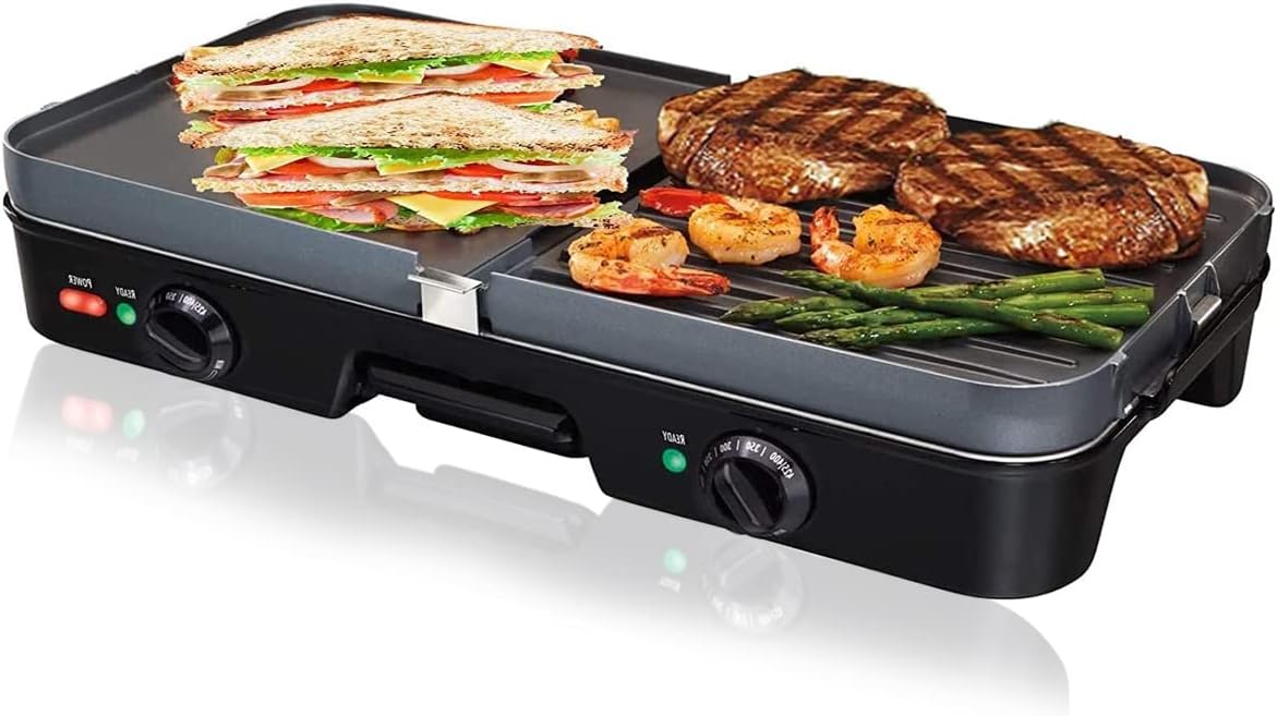 Amazon.com: Nonstick Electric Griddle & Grill - with 2 Cooking Zones ...