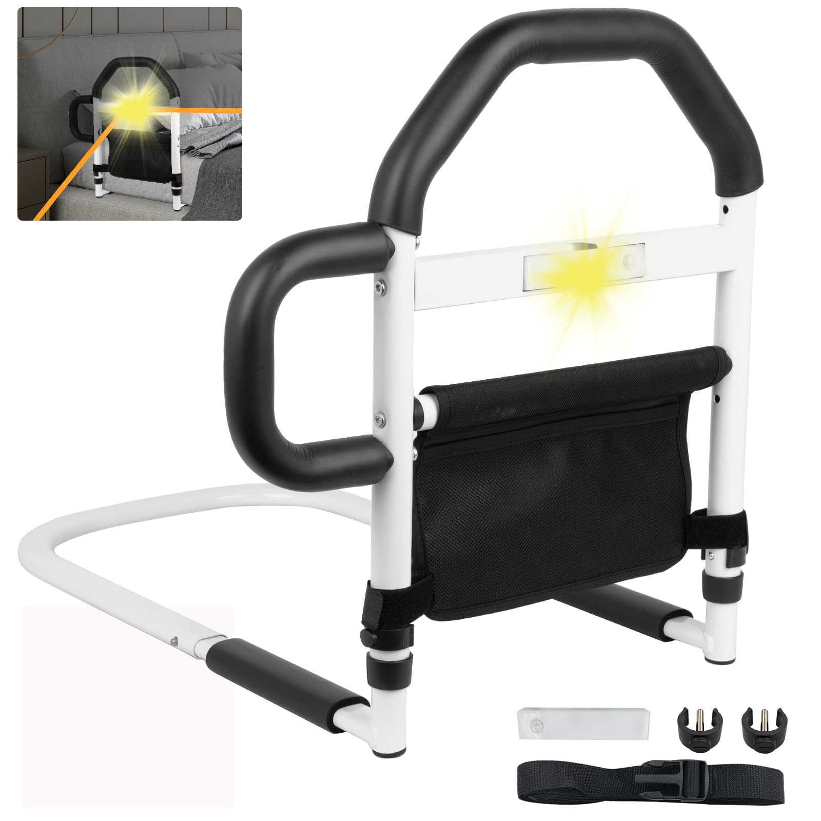 Aolawco Upgrade Bed Assist Rails Adjustable with Smart Lights, Safety ...