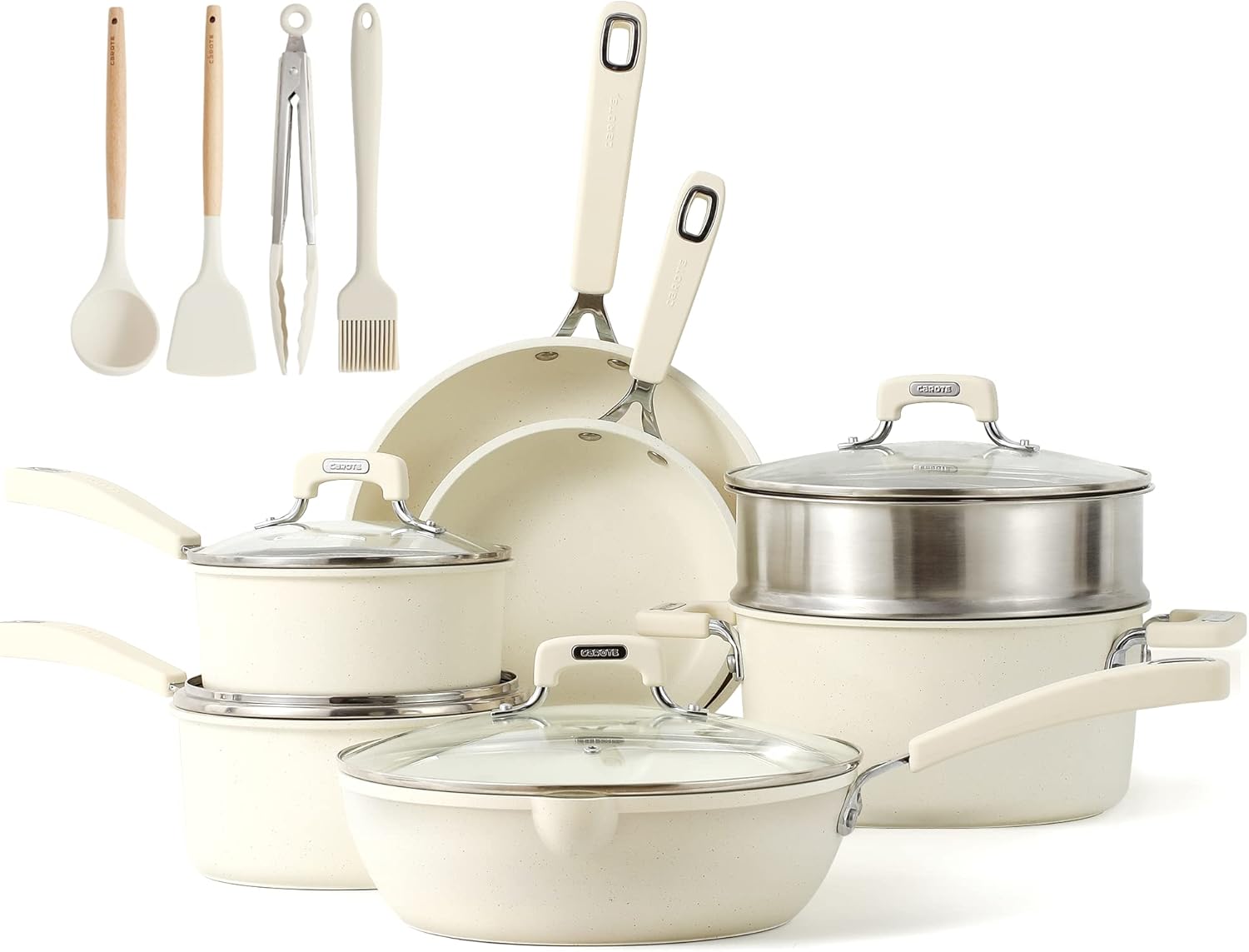 Amazon.com: CAROTE 15pcs White Pots and Pans Set, Nonstick Cookware Set ...