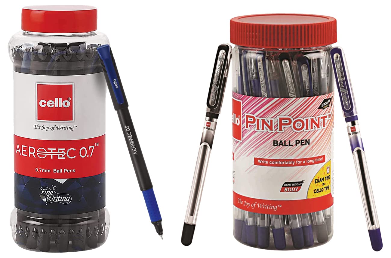 Cello Pinpoint Ballpen Jar (Pack of 25 pens in Blue and Black ink ...