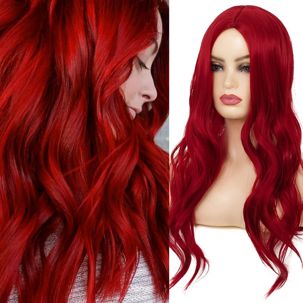 Amazon.com : Baruisi Red Wigs for Women Long Wavy Synthetic Hair Wig ...