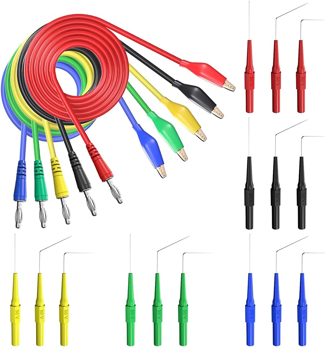 Greluma Pack of 20 Back Probes Kit, 15 Pieces 30 V Rear Probe Pin with ...