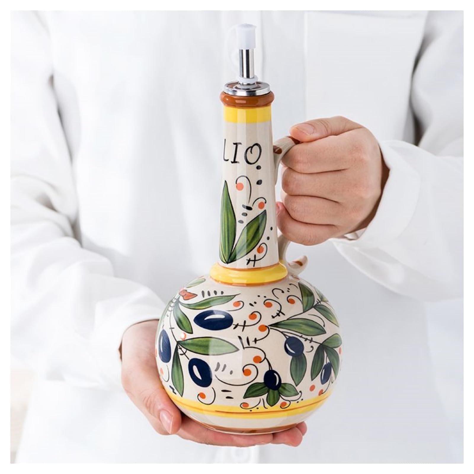 Amazon.com: Italian Ceramic Olive Oil Dispenser Bottle 23oz, Hand ...