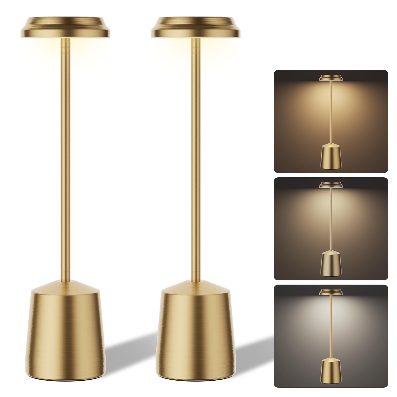 Snapklik.com : Aluminum LED Cordless Gold Table Lamps Set Of 2 ...