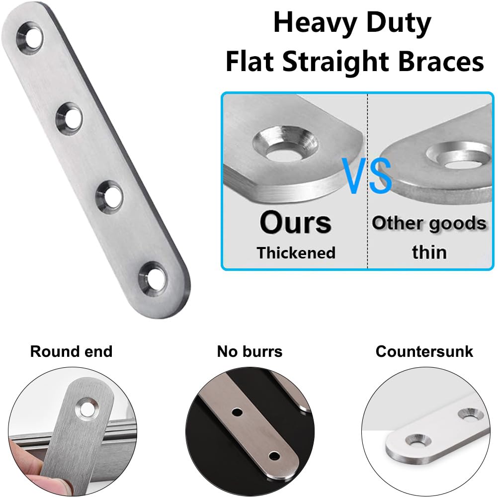 Snapklik.com : YEWLACA 8 Pack Flat Straight Brace Brackets 4 Inch ...