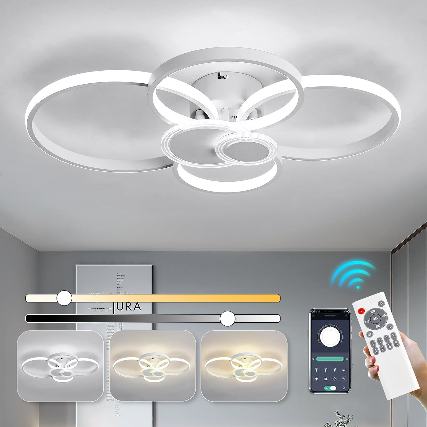 Ofenrd Led Flush Mount Ceiling Light Fixture White 4+2 Rings Close to ...