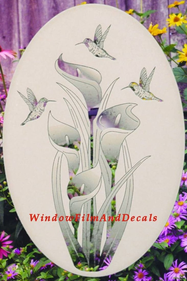 Amazon.com: Lily & Hummingbirds Oval Etched Window Decal Vinyl Glass ...